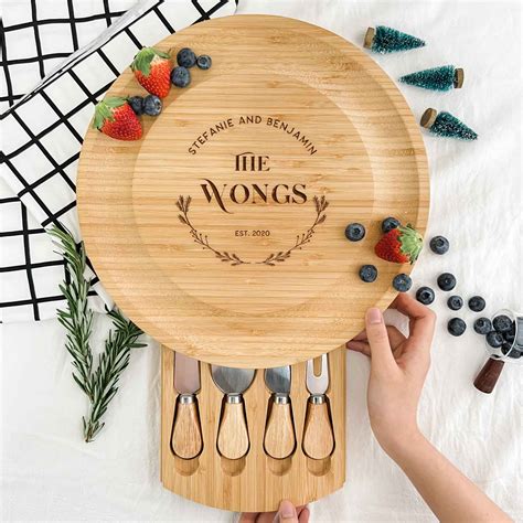Custom Text Custom Year Engraved Wooden Round Cheese Board Half