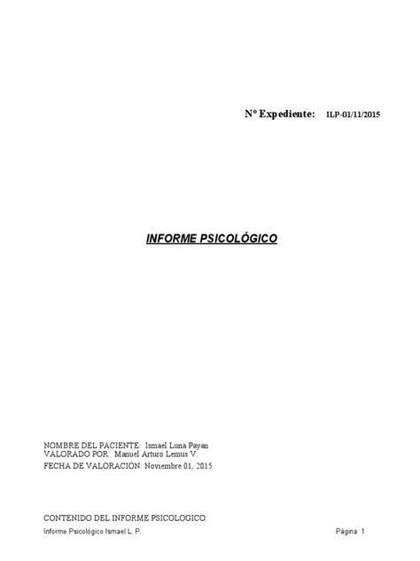 Informe Psicologico I Luna Pdf Las Emociones Psicoterapia