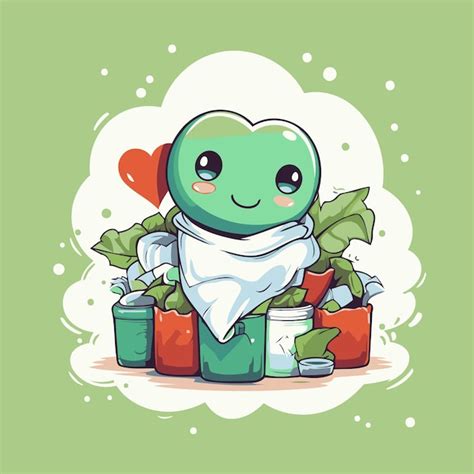 Premium Vector Illustration Of A Cute Smiling Green Frog With Pot