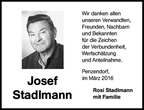 Traueranzeigen Von Josef Stadlmann Trauernnde