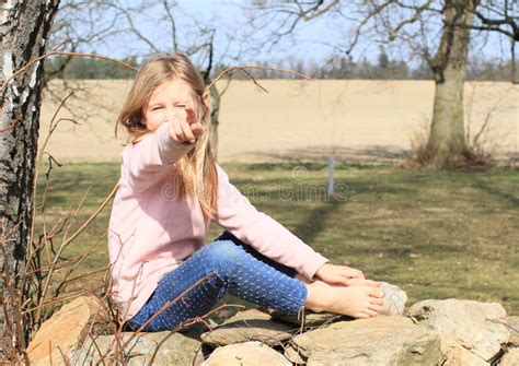 Barefoot Girl On Wall Stock Image Image Of Leaning Lean 39044267