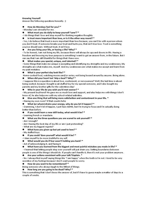 Know Yourself With Self Reflection Questions Pdf