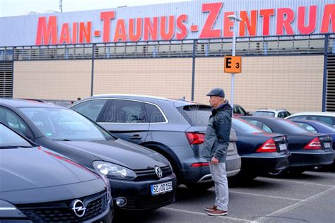 Many Cars In The Open Parking Near Shopping Mall Main Taunus Center People Go Shopping Buy