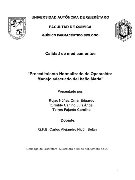 Pno Manejo Adecuado Del Baño María Equipo Par De Ojos Pdf Laboratorios Temperatura