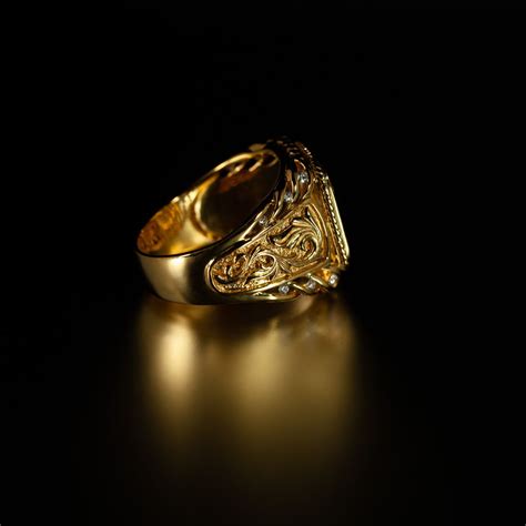 Diamond 18k Yellow Gold Mens Signet Ring Real 061ctw Natural Ring