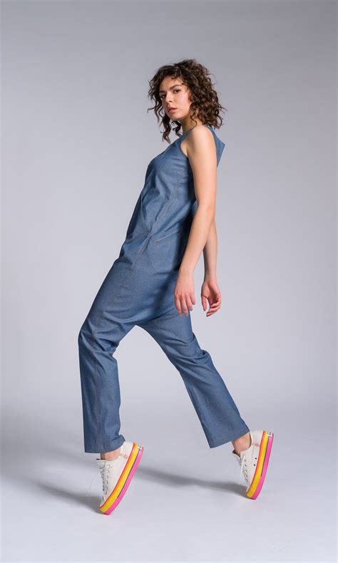 Chambray Jumpsuit With Overlap Front Aakasha