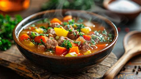 Beef Stew With Potatoes In A Wooden Bowl Stock Image Image Of Dish