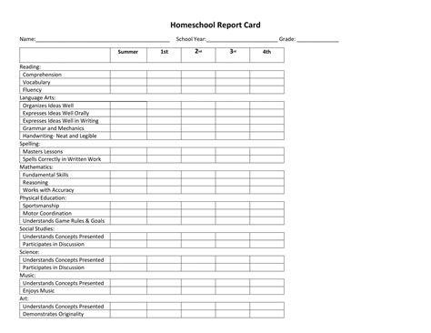 Free Printable Homeschool Report Card Templates Word Excel Pdf