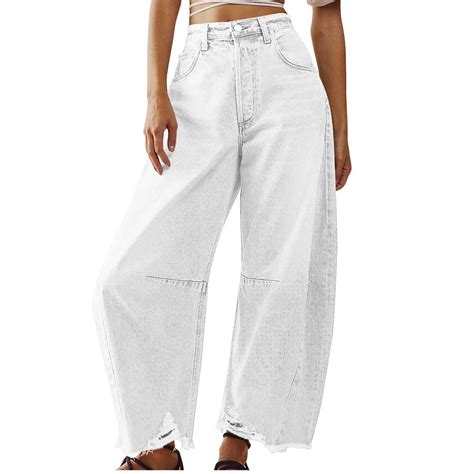 Timegrad Jean Pants For Women Fall Classic Streetwear Wide Leg High Waist Ripped Denim Pants