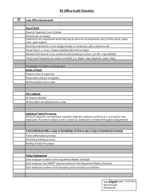 5s Office Audit Checklist Pdf