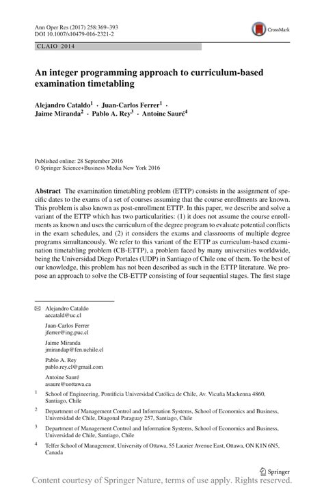 An Integer Programming Approach To Curriculum Based Examination