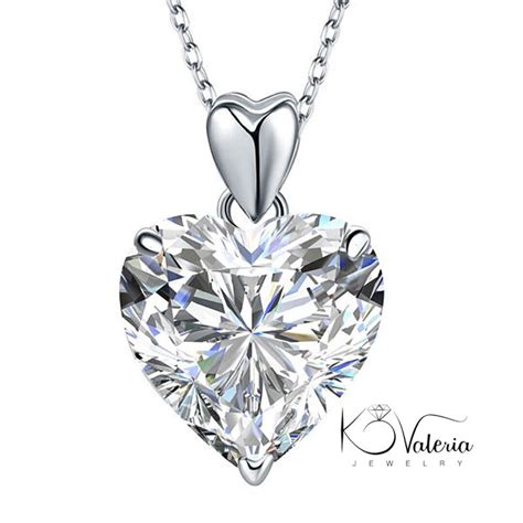 Simulated Diamond Heart Pendant Necklace 925 Sterling Silver T
