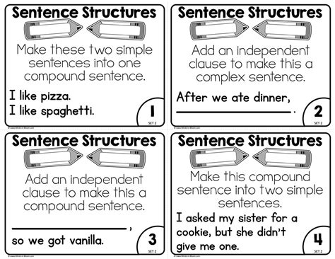 Sentence Structures Practice Task Cards Printable Grammar Resource