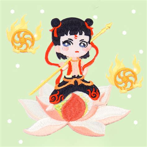 卡通哪吒三太子莲花座风火轮刺绣布贴衣服手机壳装饰贴diy补丁贴虎窝淘