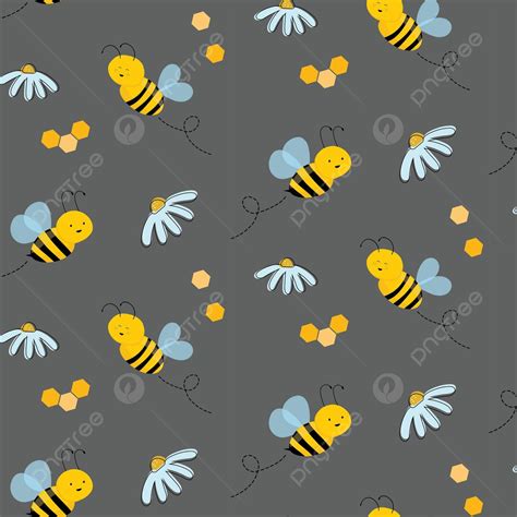 Cute Bees Pattern Cartoon Seamless Spring Vector Cartoon Seamless Spring Png And Vector With