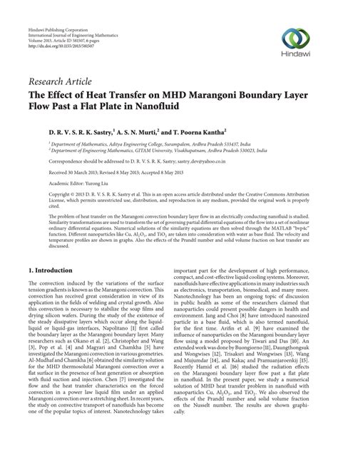 Pdf The Effect Of Heat Transfer On Mhd Marangoni Boundary Layer Flow Past A Flat Plate In