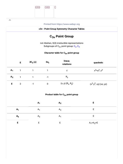 C3v Point Group Symmetry Character Tables Pdf