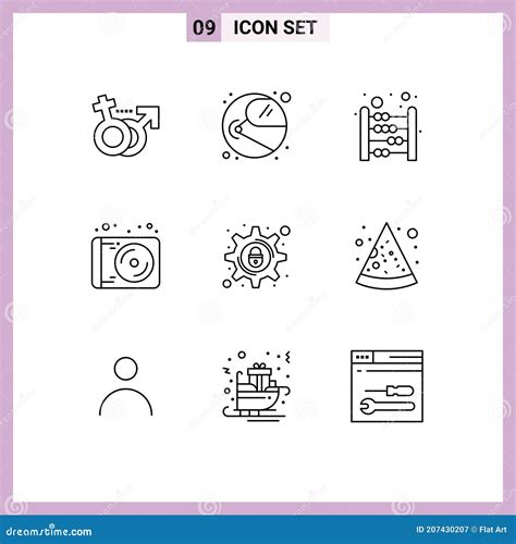 Group Of 9 Modern Outlines Set For Lock Technology Abacus Music