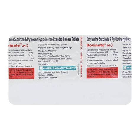 Doxinate 24 Tablet Pyridoxine And Doxylamine Composition