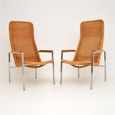 Vintage Chrome And Rattan Armchairs Attributed To Dirk Van Sliedregt