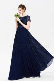 Navy Blue Modest Bridesmaid Dresses With Sleeves Maid Of Honor Dress Edresstore
