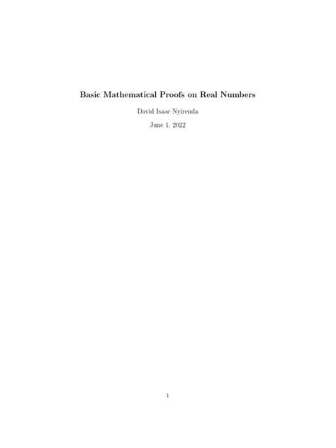 Basic Mathematical Proofs On Real Numbers By David Nyirenda Pdf