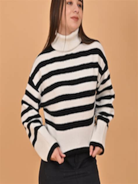 Buy Nobarr Striped Turtle Neck Drop Shoulder Sleeves Pullover Sweater