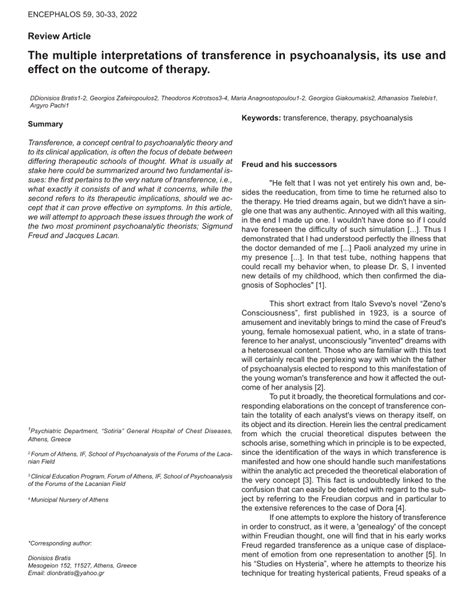 Pdf The Multiple Interpretations Of Transference In Psychoanalysis Its Use And Effect On The