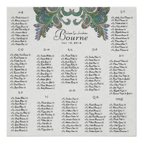 Peacock Colors Seating Chart