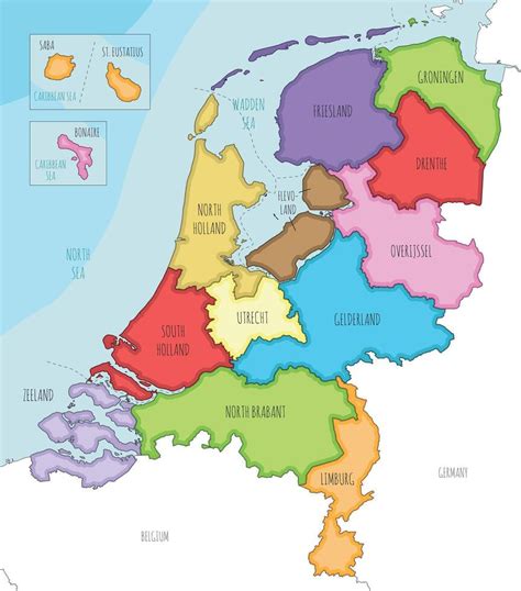 Illustrated Regional Map Of Netherlands With Provinces Caribbean