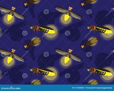 Cute Firefly Cartoon Background Seamless Wallpaper Stock Vector