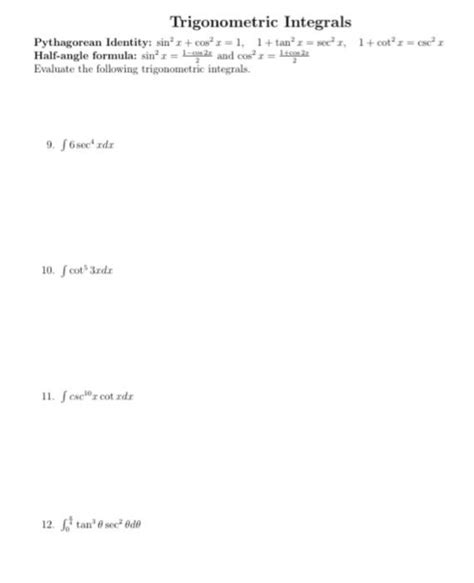 Solved Trigonometric Integrals Pythagorean Identity Sinº I