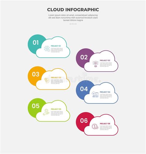 Cloud Base Shape Infographic Outline Style With 6 Point Template With