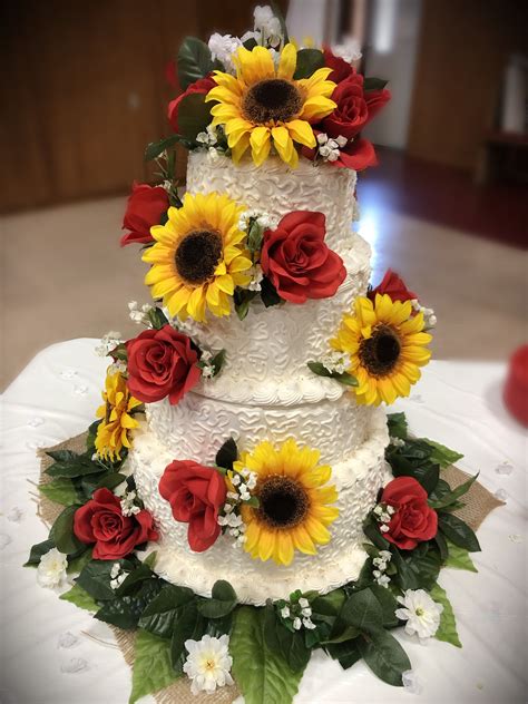 Sunflowers And Roses Wedding Cake