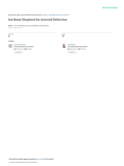 Ion Beam Shepherd For Asteroid De Ection Journal Of Guidance Control And Dynamics February