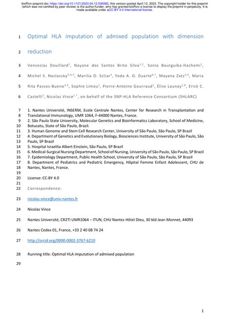 Pdf Optimal Hla Imputation Of Admixed Population With Dimension Reduction