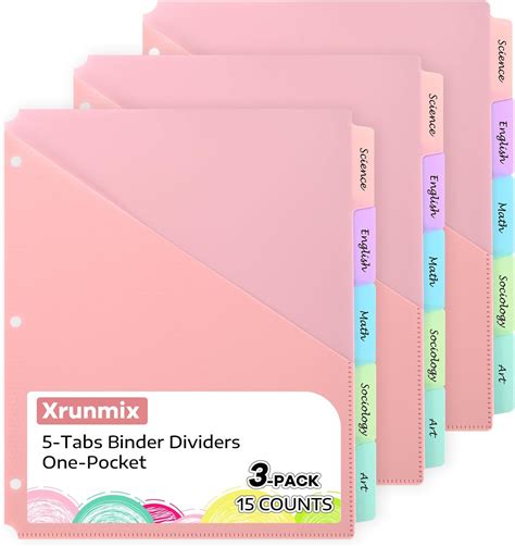 5 Tabs Dividers With Pockets For 3 Ring Binder 15 Counts