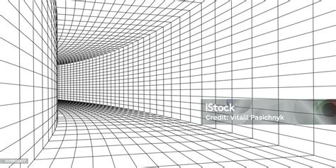 파란색 배경에 흰색의 3d 와이어 프레임 룸 추상적 인 원근감 그리드 벡터 일러스트레이션 바둑판에 대한 스톡 벡터 아트 및 기타 이미지 Istock