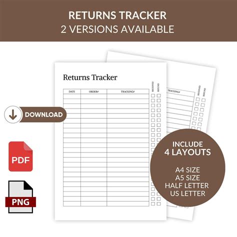 Returns Tracker Printable Refund And Return Log Sheet Small Business