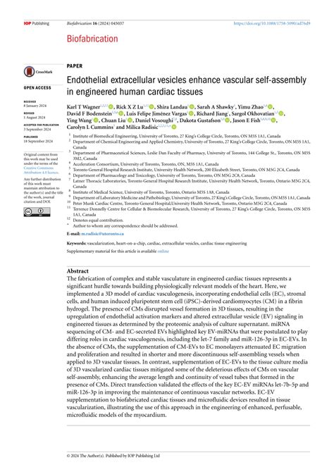 Pdf Endothelial Extracellular Vesicles Enhance Vascular Self Assembly