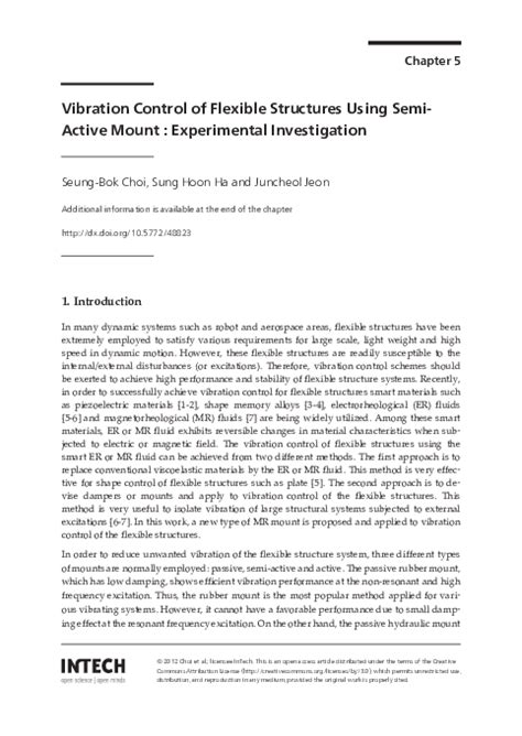 Pdf Vibration Control Of Flexible Structures Using Semi Active Mount Experimental Investigation