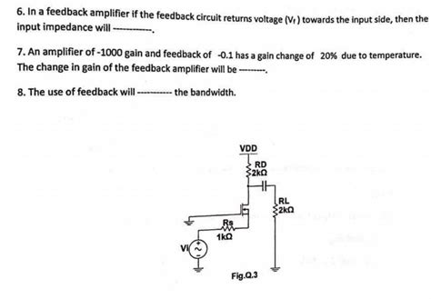 Solved 6 In A Feedback Amplifier If The Feedback Circuit Chegg Com