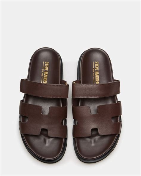 Maiven Dark Brown Minimal Luxe Leather Slides