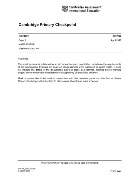 Mark Scheme Science Paper 2 April 2025 Pdf