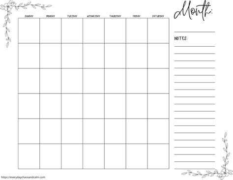 Printable Blank Monthly Calendar Download