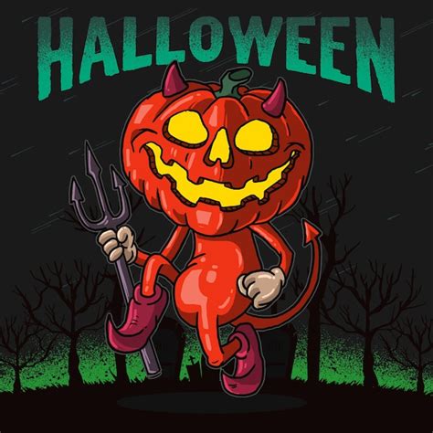 Premium Vector Pumpkin Devil Dancing Illustration