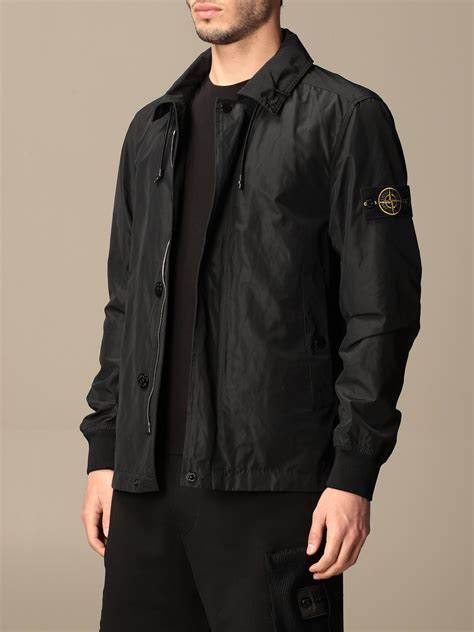 Stone Island Outlet Jacket In Opaque Nylon Polyester Rep Black