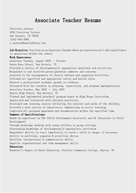 Resume Samples Associate Teacher Resume Sample