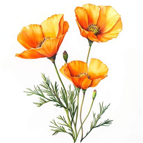 10 Printable California Poppies Art Watercolor Images Orange Poppies
