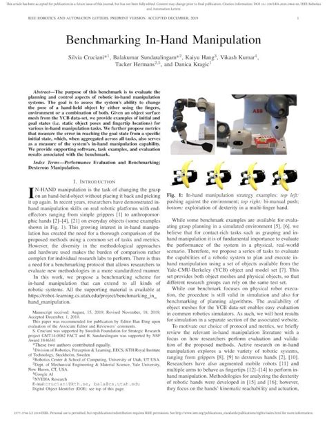 Pdf Benchmarking In Hand Manipulation Github Pagessilvia Cruciani